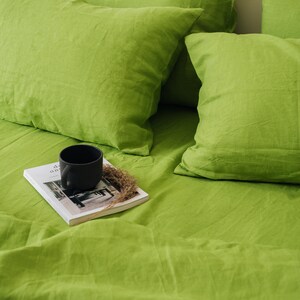 Chartreuse Green Linen Bedding Set 1 Duvet Cover and 2 Pillowcases ...