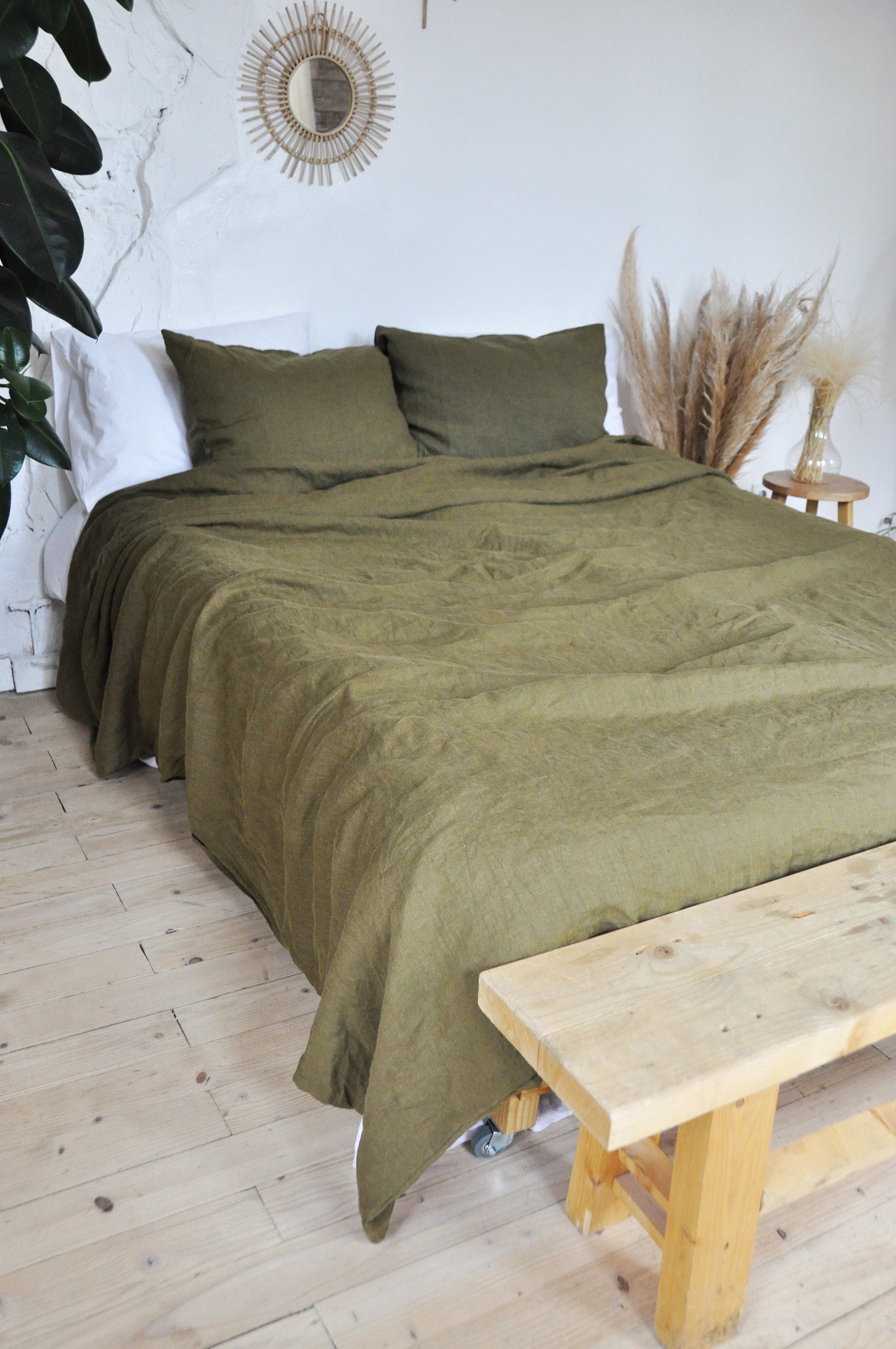 Dark Olive Linen Sheet Set / 1 Flat Sheet 1 Fitted Sheet 2 | Etsy