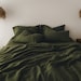 Dark Olive Linen Bedding Set 1 Duvet Cover and 2 Pillowcases in Dark ...