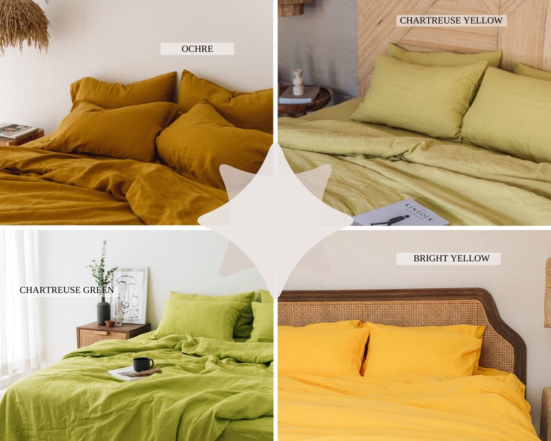 60 Colors Softened Linen 4-piece Bedding Set / 1 Duvet Cover + 1 Fitted ...