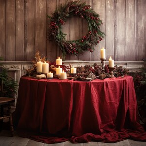 Maroon Rectangle Linen Tablecloth Christmas Theme Round Square ...