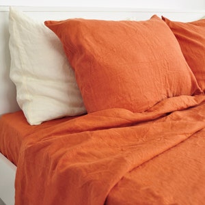Burnt Orange Linen Sheet Set / 1 Flat Sheet 1 Fitted Sheet | Etsy