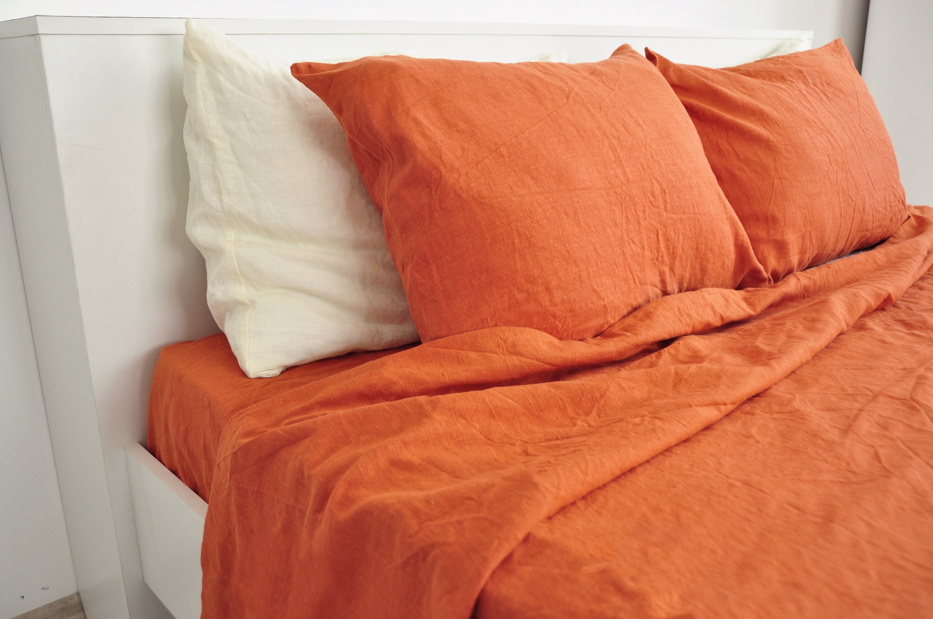 Burnt Orange Linen Sheet Set / 1 Flat Sheet 1 Fitted Sheet | Etsy