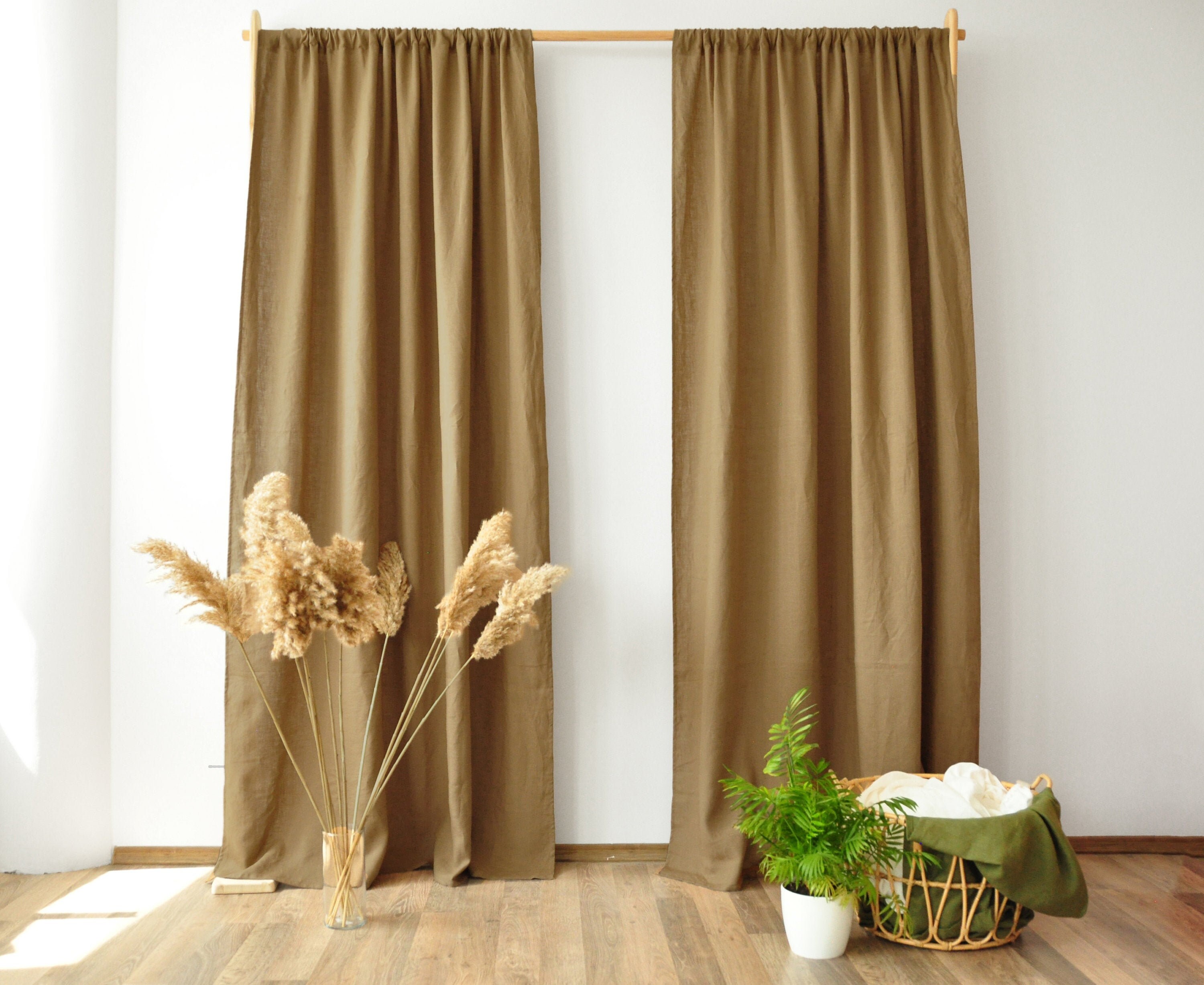 Taupe Regular and Blackout Linen Curtains / 2 Panels / | Etsy