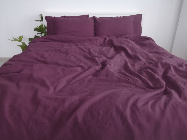 Burgundy linen bedding set / 1 Duvet cover 2 Pillowcases / | Etsy