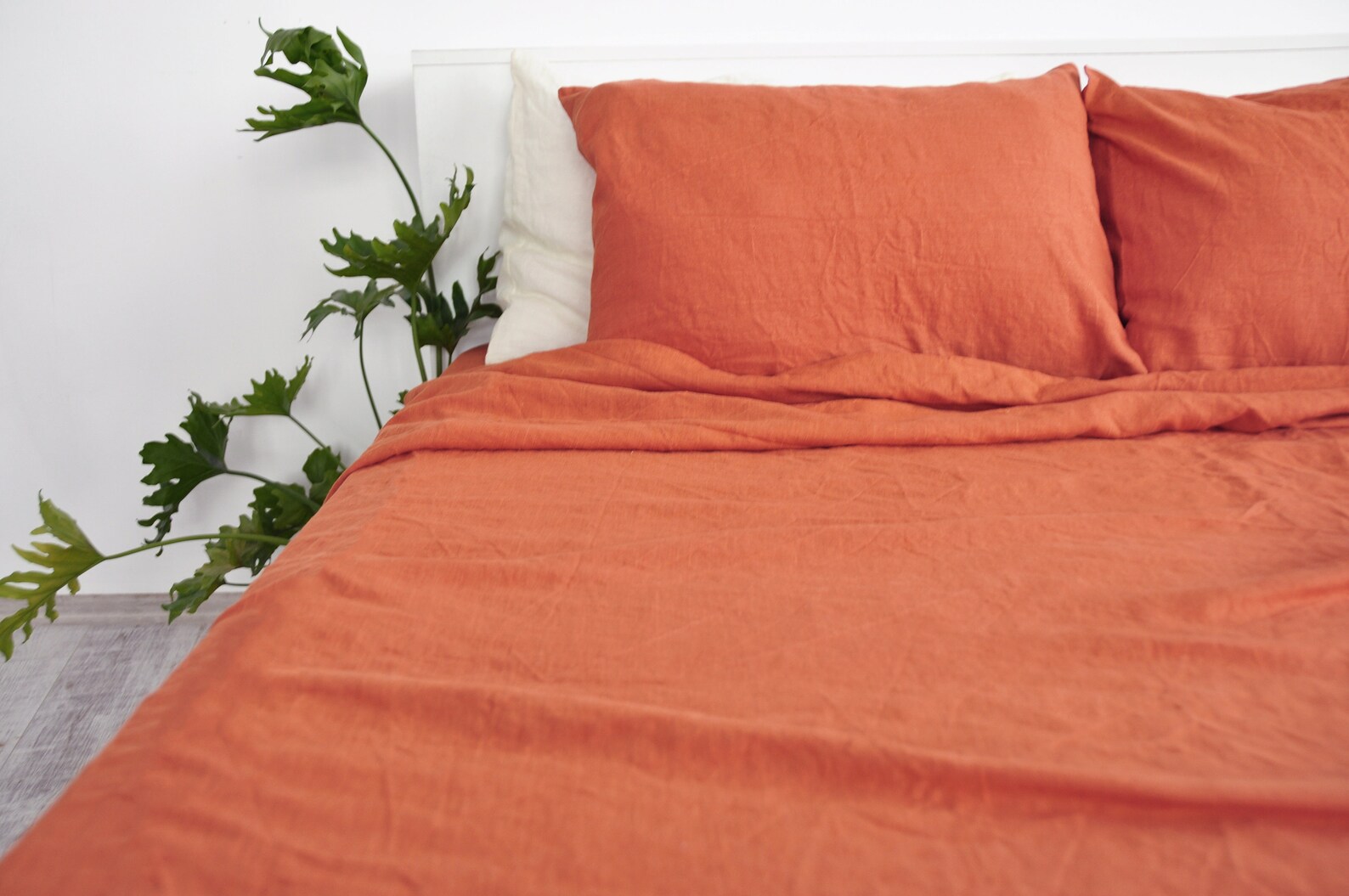 Burnt Orange Linen Sheet Set / 1 Flat Sheet 1 Fitted Sheet | Etsy