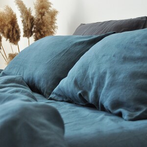 Charcoal Teal Linen Bedding Set 1 Duvet Cover and 2 Pillowcases ...