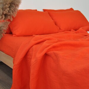 Bright Orange Linen Sheet Set 1 Flat Sheet and 1 Fitted Sheet and 2 ...