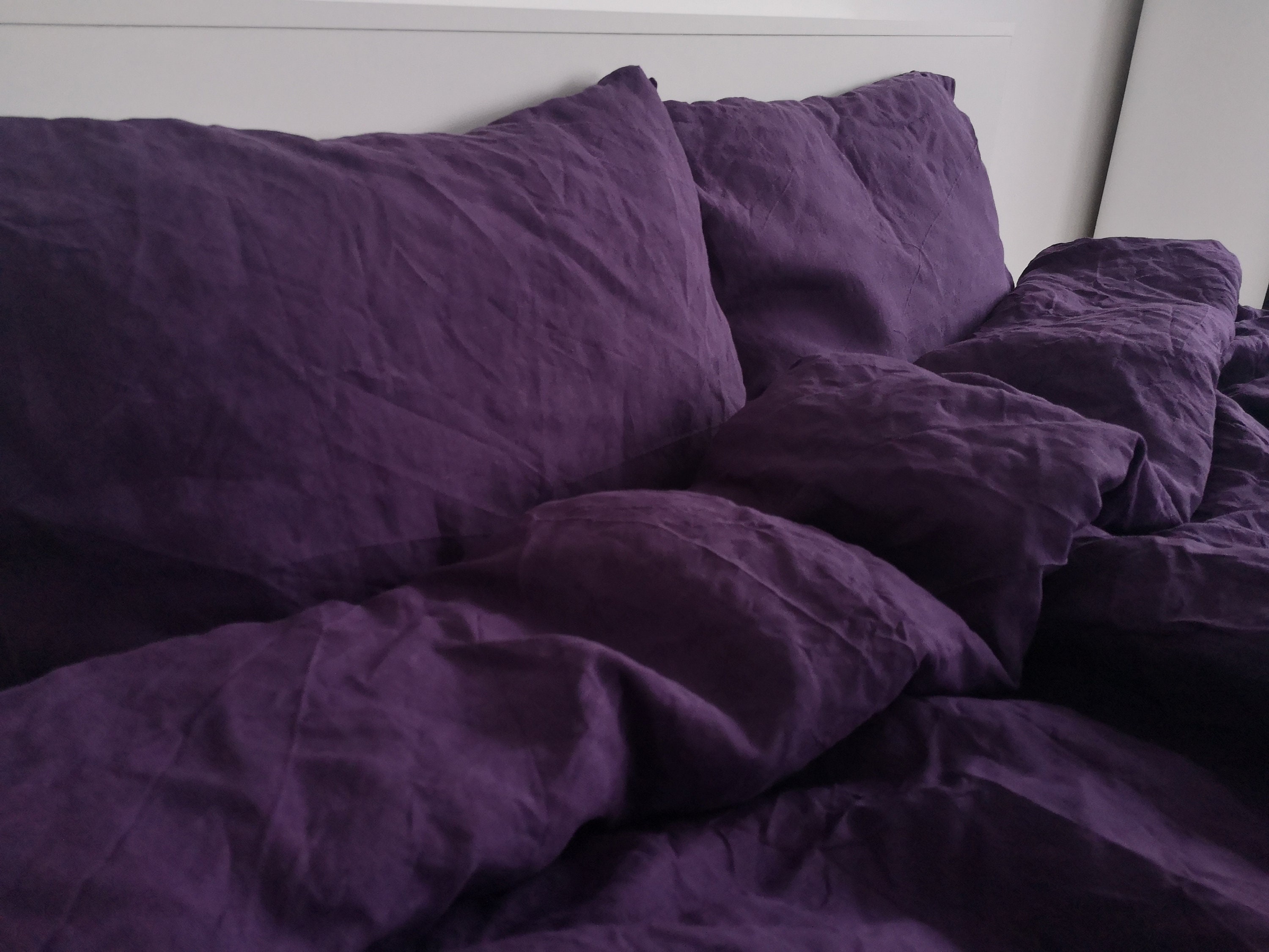 Deep purple linen duvet cover / 1 duvet cover / Softened linen | Etsy