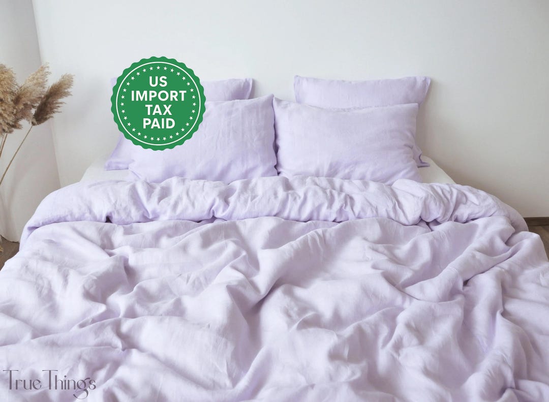 Lilac Linen Bedding Set 1 Duvet Cover and 2 Pillowcases Softened Linen ...