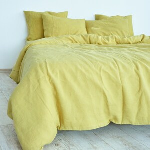 Chartreuse yellow linen bedding set / 1 Duvet cover 2 | Etsy