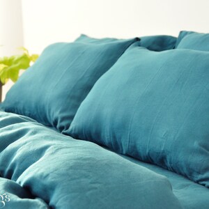 Teal Linen Bedding Set 1 Duvet Cover and 2 Pillowcases Softened Linen ...