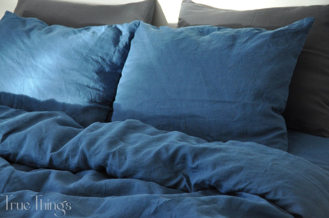 Ocean Blue Linen Bedding Set / 1 Duvet Cover 2 Pillowcases / - Etsy