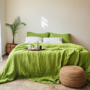 Chartreuse Green Linen Coverlet With or Without Filling Softened Linen ...