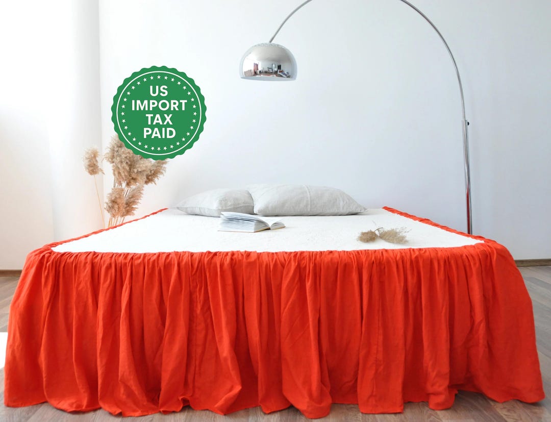 Bright Orange and Other Colors Bed Skirt Softened Linen Bed Skirt Dust ...