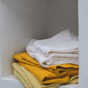 Chartreuse Yellow Waffle Linen Bath Towels Yellow Linen Bath Towel Set ...