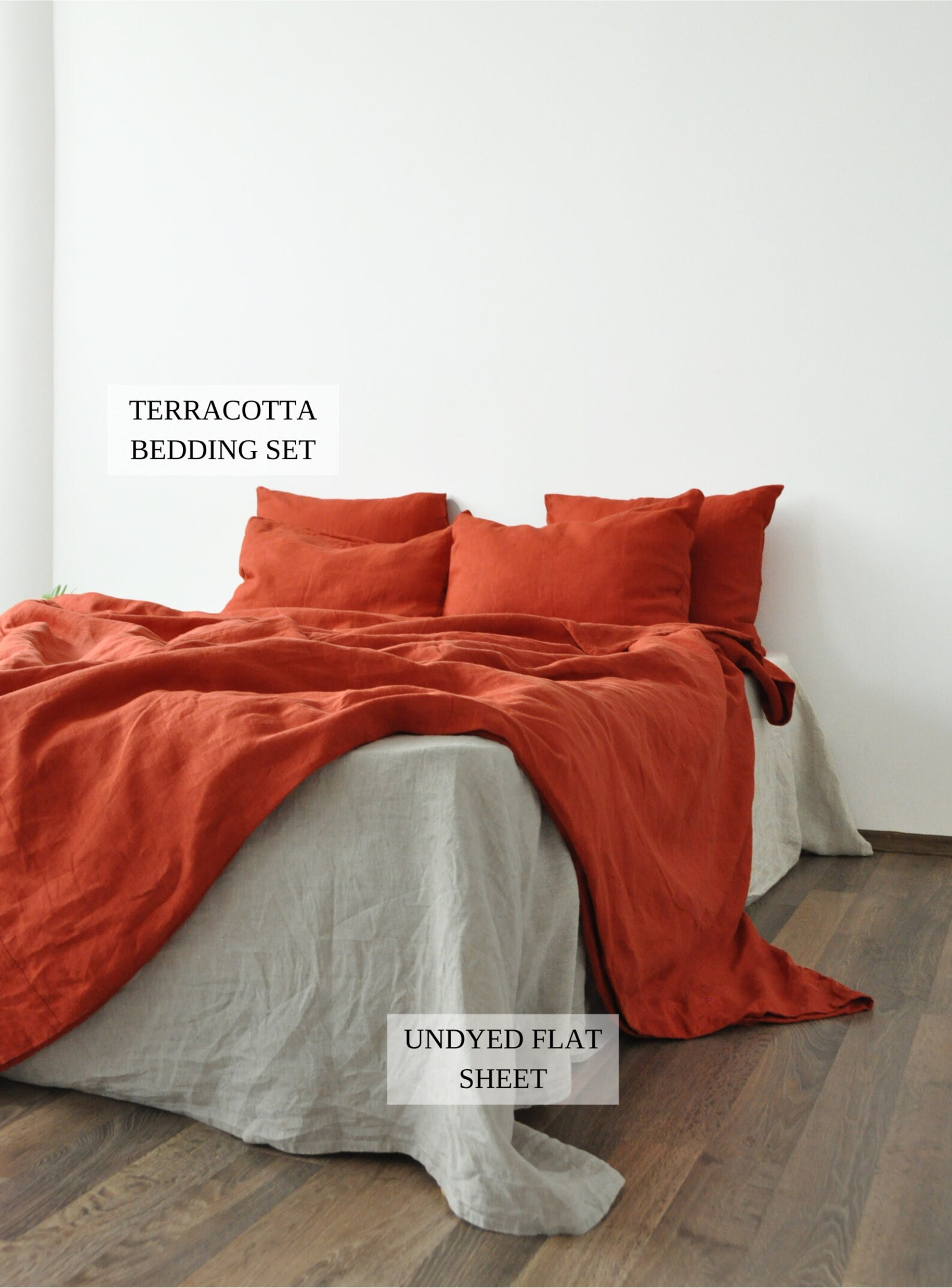 Terracotta Linen Bedding Set 1 Duvet Cover and 2 Pillowcases in Orange ...