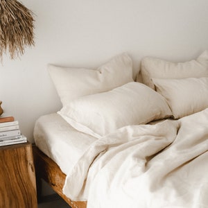 Beige Linen Bedding Set 1 Duvet Cover and 2 Pillowcases Softened Linen ...