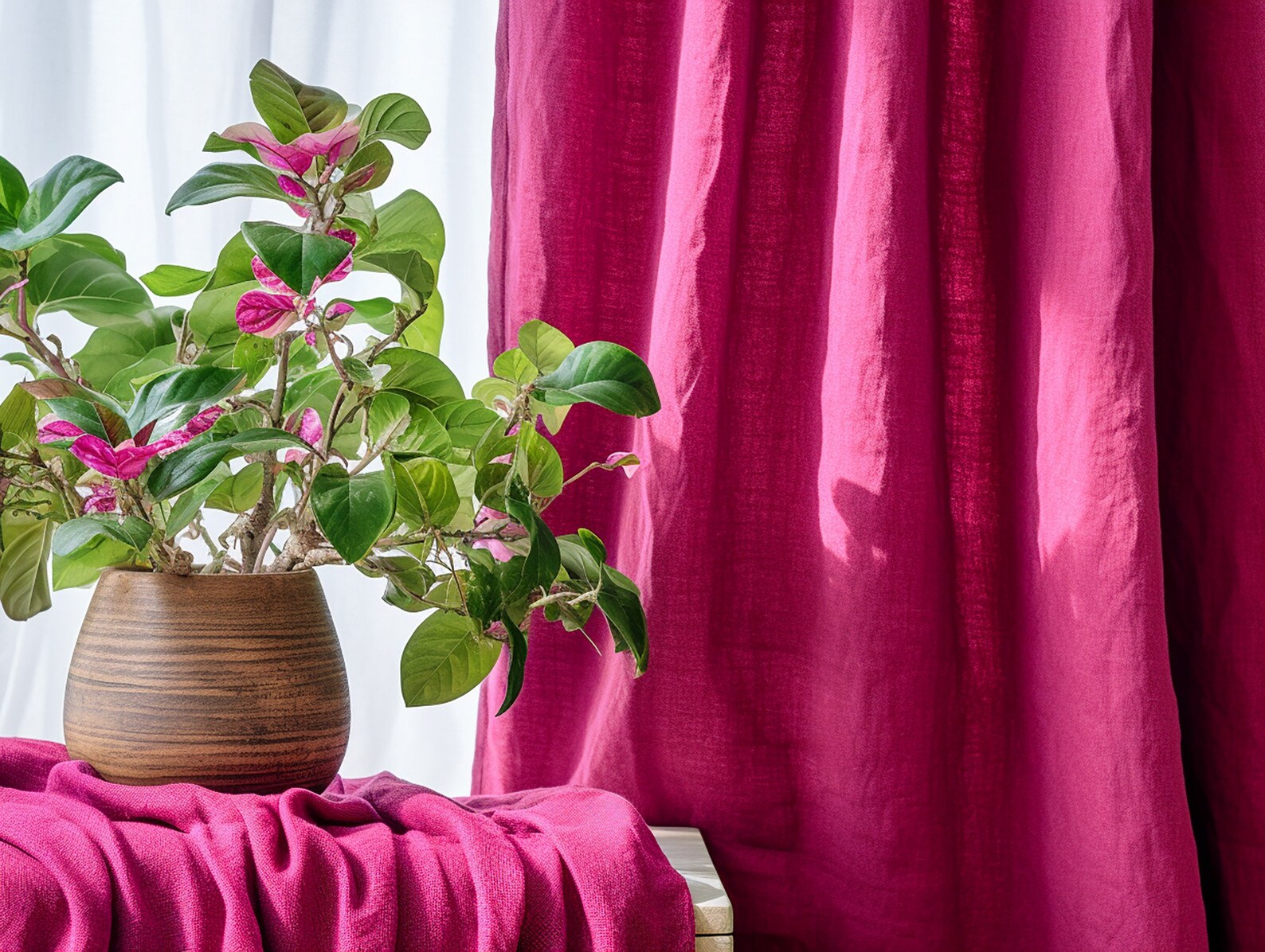 Fuchsia Regular and Blackout Linen Curtains 2 Panels Unlined Cotton ...