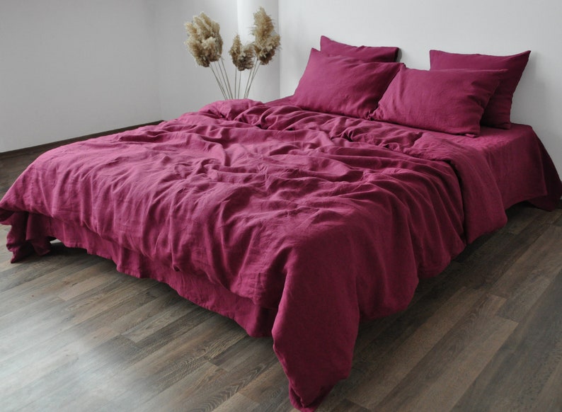 Raspberry Linen Bedding Set / 1 Duvet Cover 2 Pillowcases / - Etsy