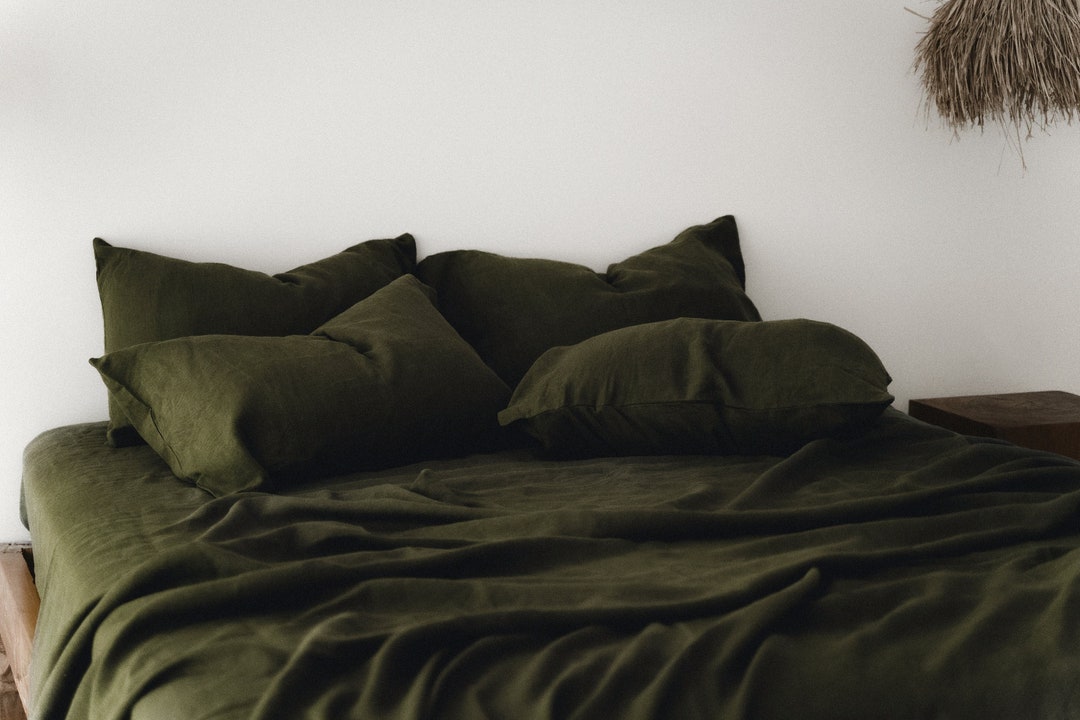 Dark Olive Linen Flat Sheet 1 Flat Sheet Softened Linen Sheet ...