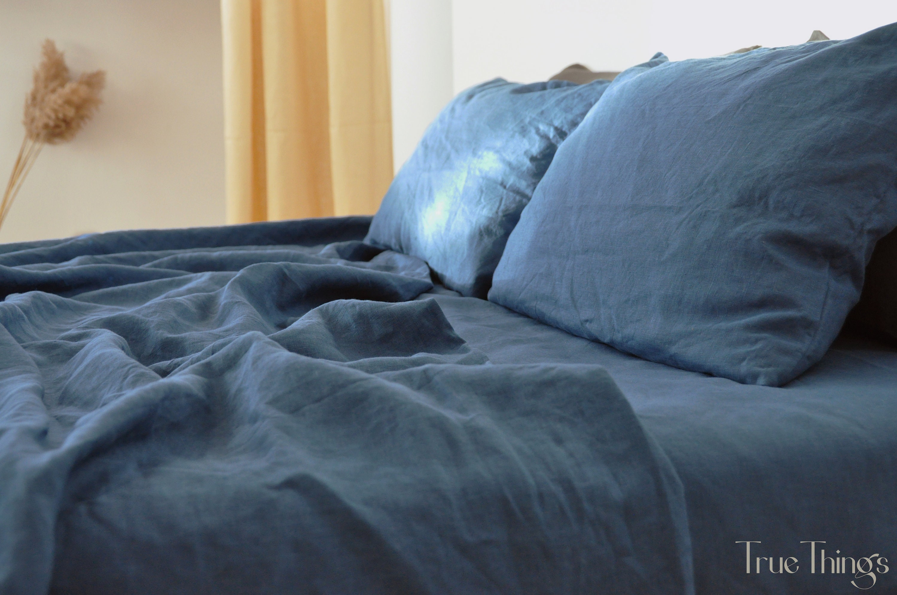 Ocean Blue Linen Sheet Set / 1 Flat Sheet 1 Fitted Sheet 2 - Etsy