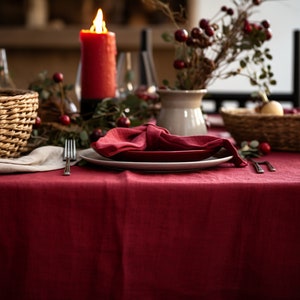 Maroon Rectangle Linen Tablecloth Christmas Theme Round Square ...