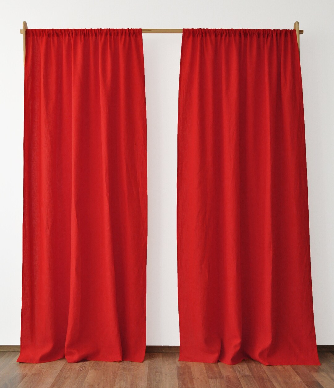 Scarlet Red Regular and Blackout Linen Curtains 2 Panels Unlined Cotton ...