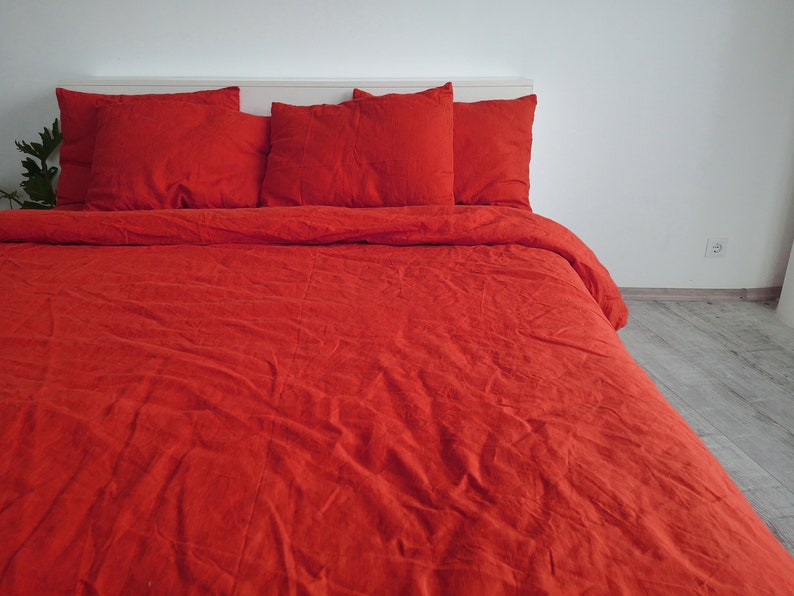 Scarlet red linen bedding set / 1 Duvet cover 2 Pillowcases | Etsy