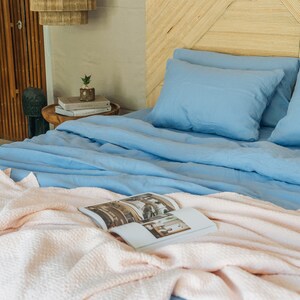 Cornflower Blue Linen Bedding Set 1 Duvet Cover and 2 Pillowcases ...