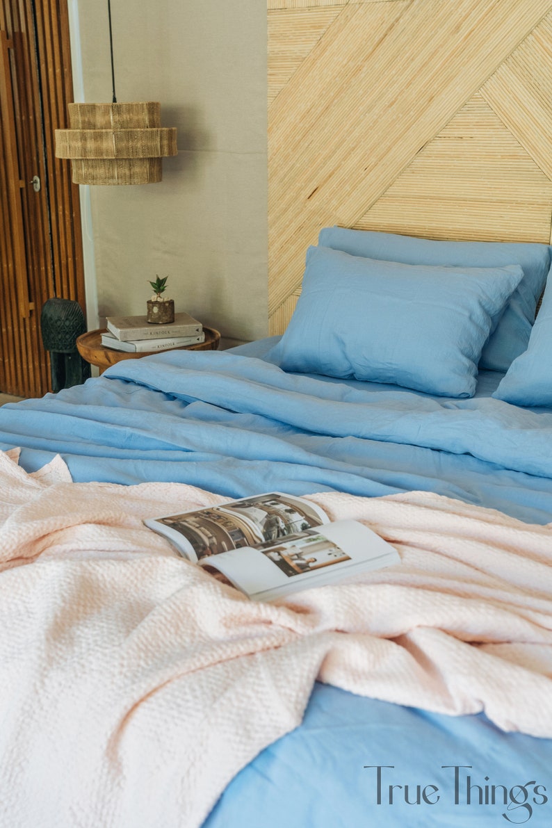 Cornflower Blue Linen Bedding Set / 1 Duvet Cover 2 - Etsy