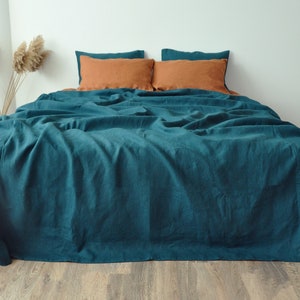 Teal Linen Coverlet With or Without Filling Softened Linen Medium ...