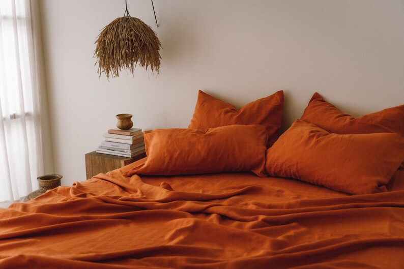 Burnt Orange Linen Sheet Set / 1 Flat Sheet 1 Fitted Sheet - Etsy