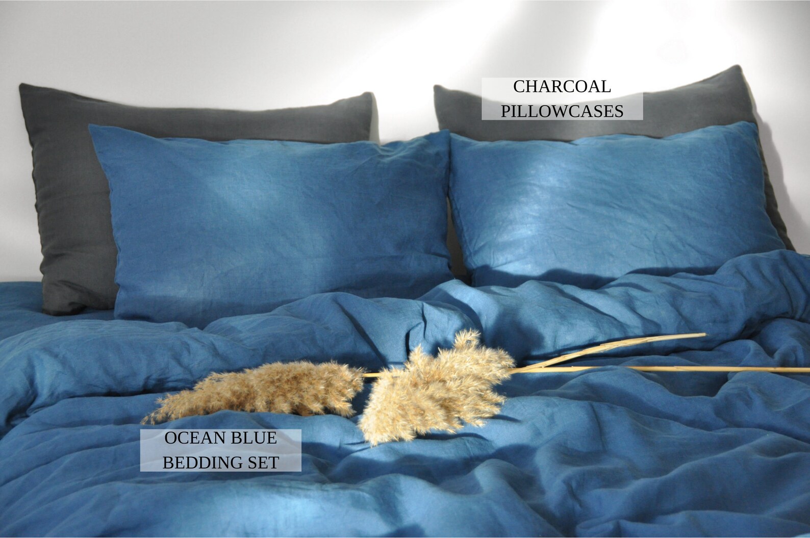 Ocean Blue Linen Bedding Set / 1 Duvet Cover 2 Pillowcases / - Etsy