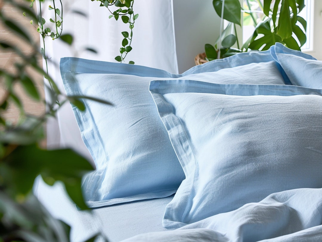 Sky Blue Linen Oxford Sham Light Blue Sham Pillow Cover King Queen ...