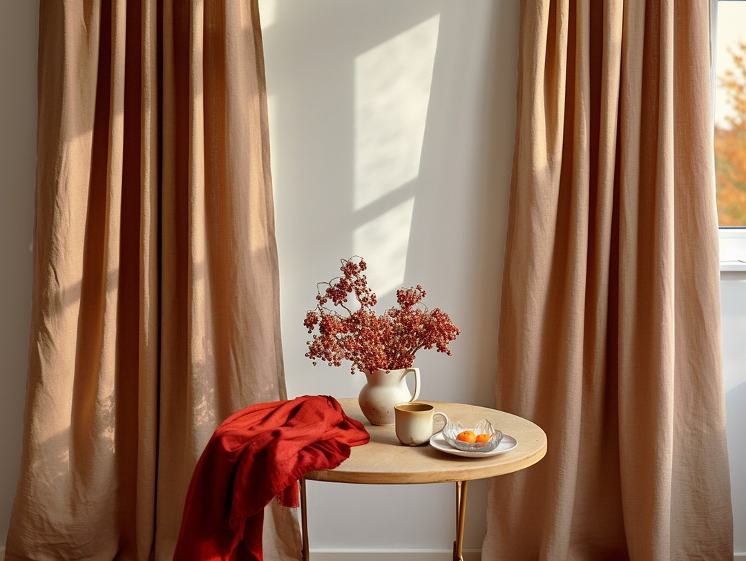 Clay Regular and Blackout Linen Curtains 2 Panels Unlined Cotton ...