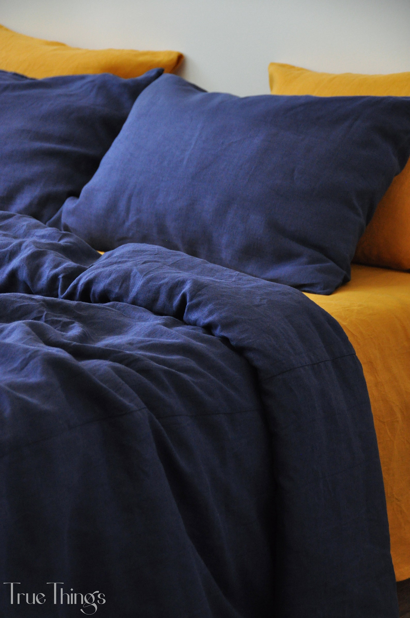Indigo Linen Bedding Set 1 Duvet Cover and 2 Pillowcases Softened Linen ...