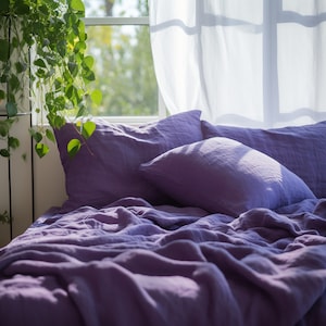 Violet Linen Sheet Set 1 Flat Sheet and 1 Fitted Sheet and 2 ...