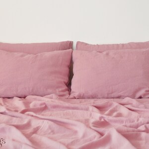 Rose Pink Linen Sheet Set 1 Flat Sheet and 1 Fitted Sheet and 2 ...