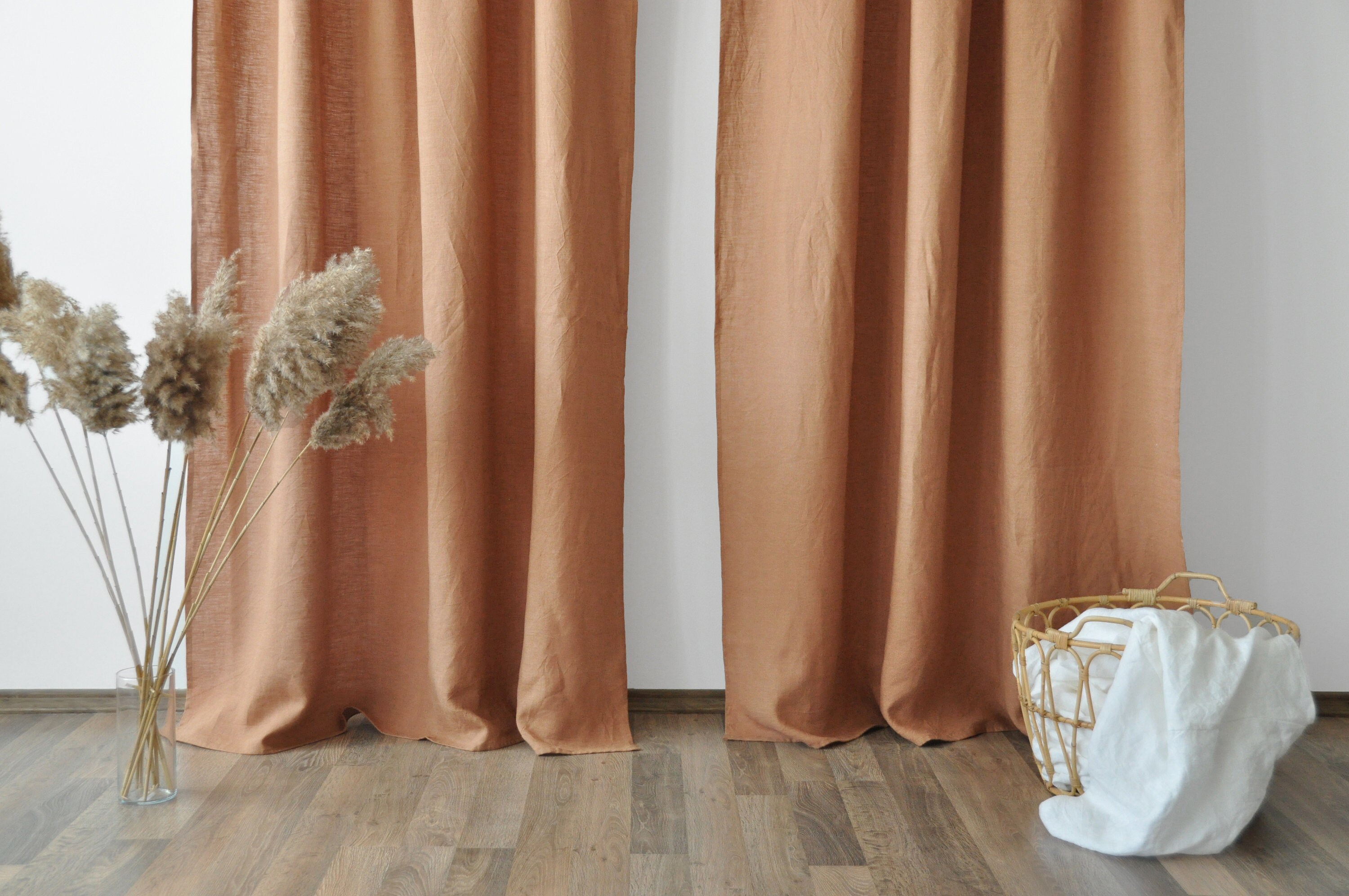 Clay Regular and Blackout Linen Curtains / 2 Panels / Unlined | Etsy