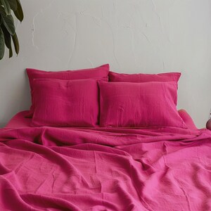 Fuchsia Linen Sheet Set 1 Flat Sheet and 1 Fitted Sheet and 2 ...