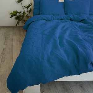 Royal blue linen bedding set / 1 Duvet cover 2 Pillowcases / | Etsy