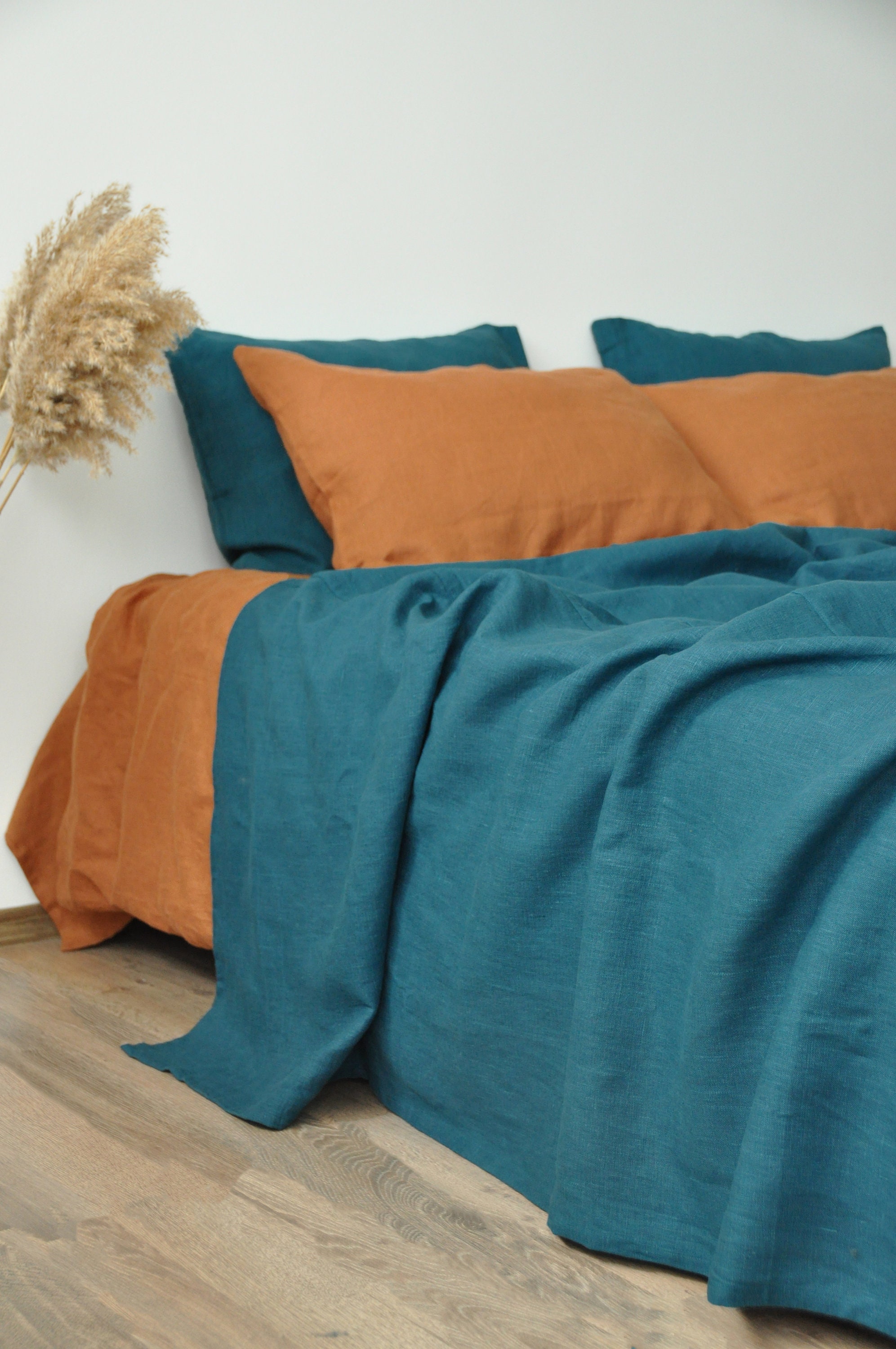 Teal Linen Coverlet With or Without Filling / Softened Linen / | Etsy