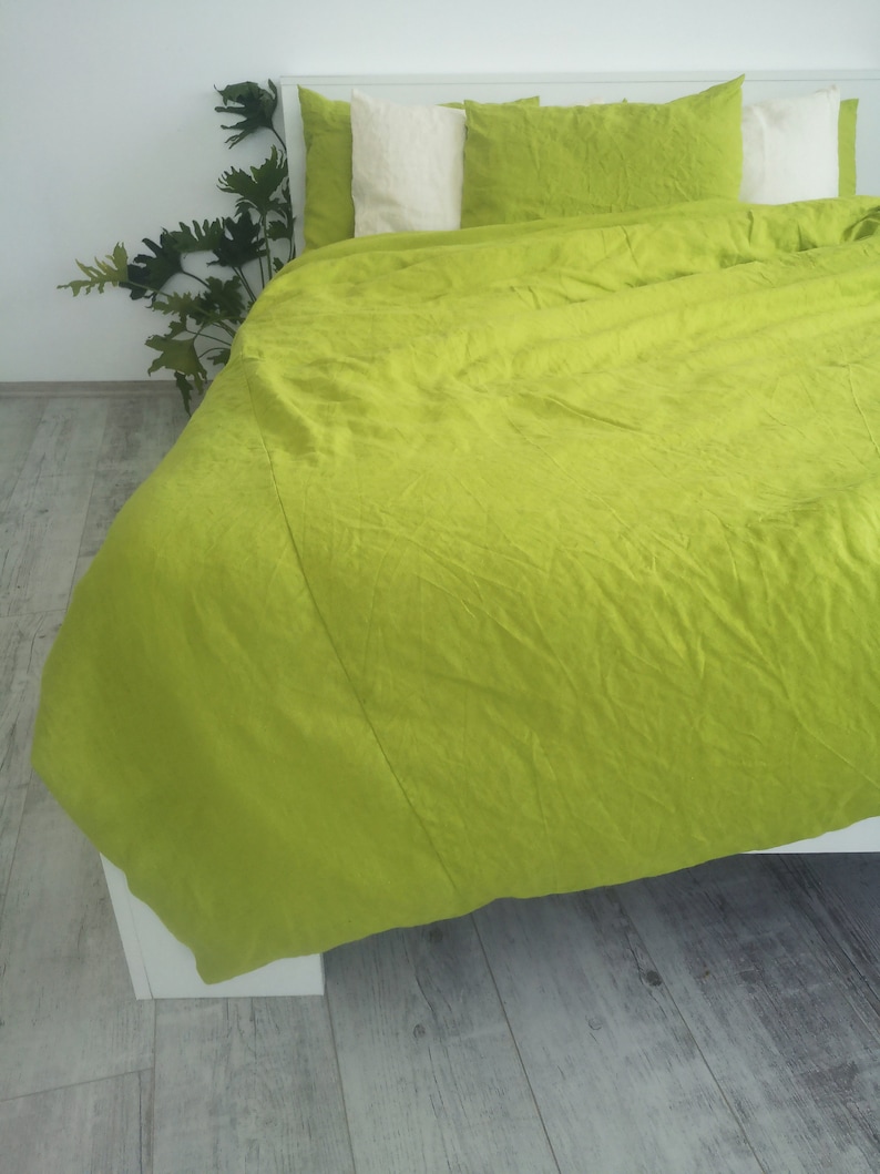 Chartreuse green linen bedding set / 1 Duvet cover 2 | Etsy
