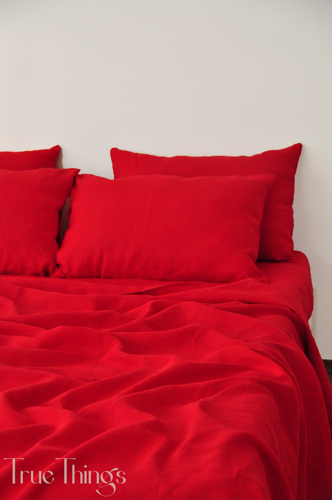 Scarlet Red Linen Sheet Set 1 Flat Sheet and 1 Fitted Sheet and 2 ...