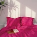 Fuchsia Linen Bedding Set 1 Duvet Cover and 2 Pillowcases Softened ...