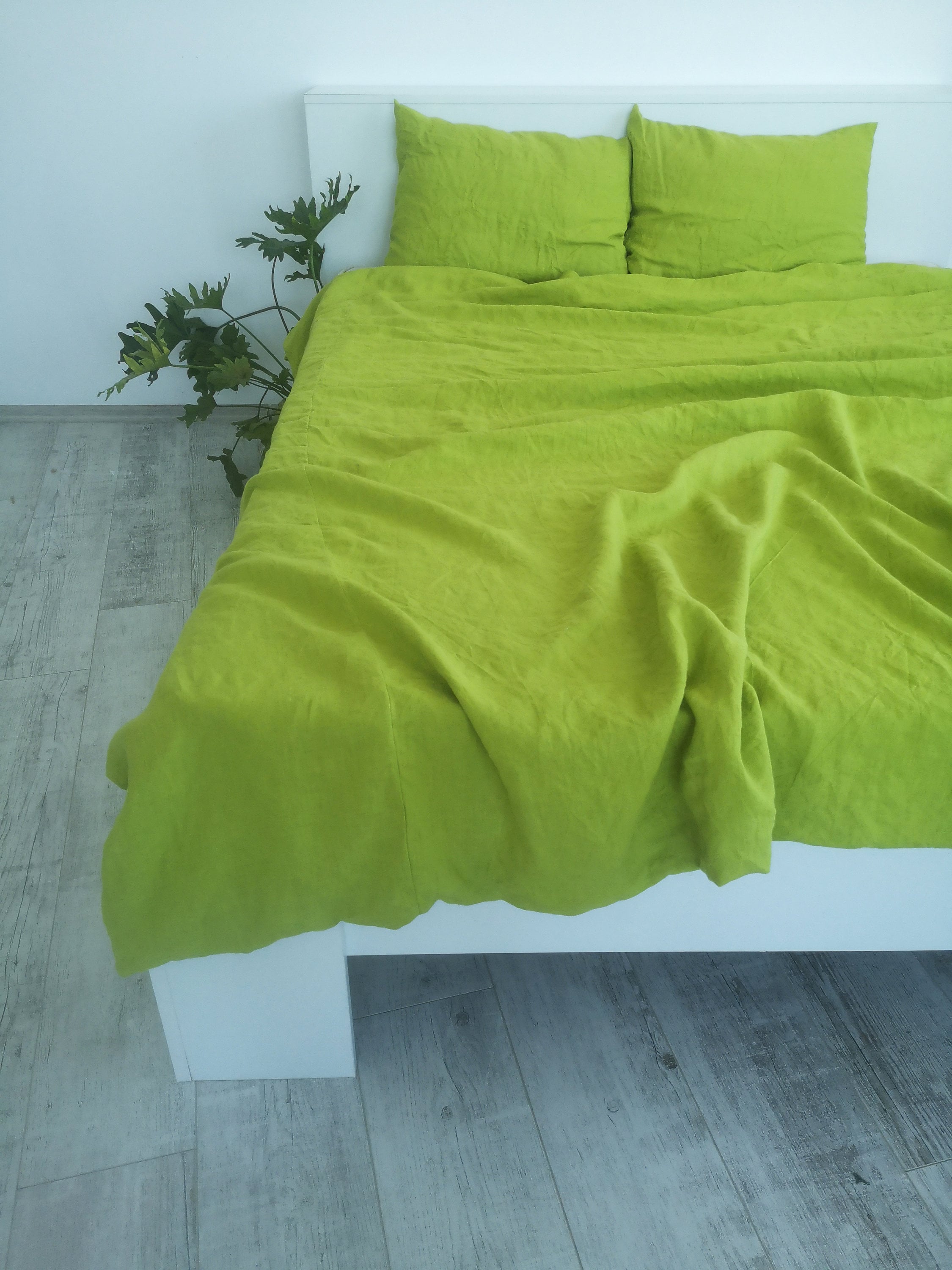 Chartreuse Green Linen Sheet Set / 1 Flat Sheet 1 Fitted - Etsy