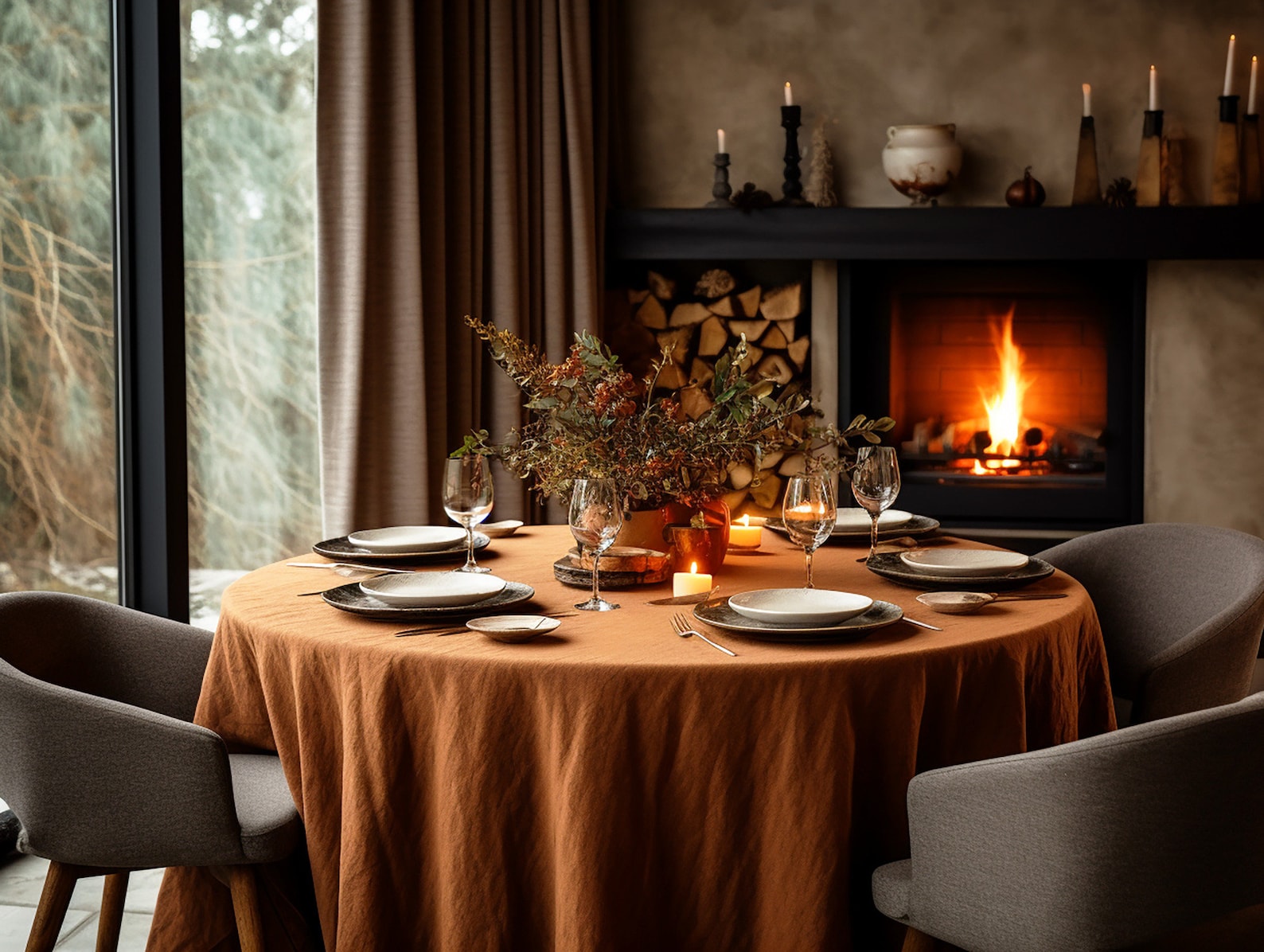 Cinnamon Rectangle Linen Tablecloth Christmas Theme Round Square ...