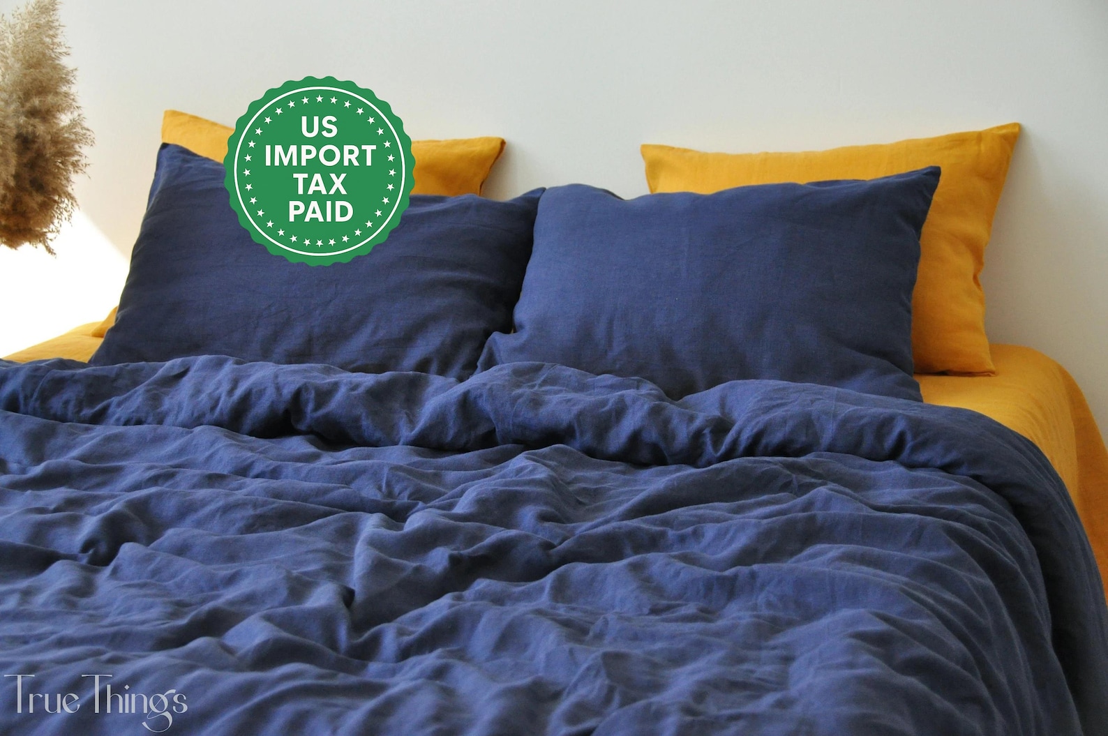 Indigo Linen Bedding Set 1 Duvet Cover and 2 Pillowcases Softened Linen ...