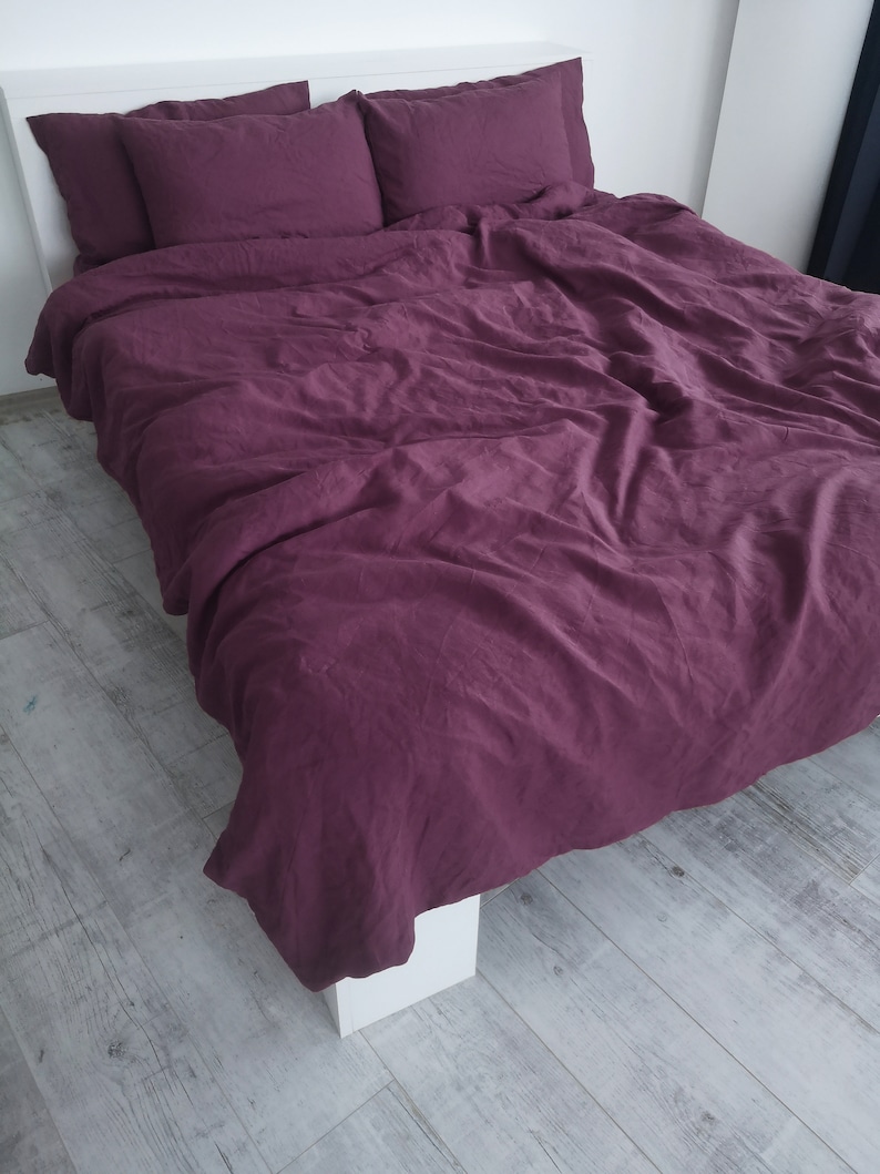 Burgundy Linen Bedding Set / 1 Duvet Cover 2 Pillowcases / - Etsy